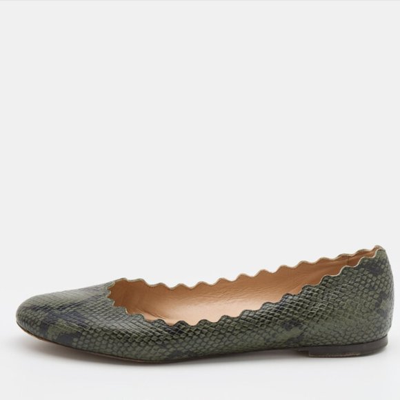 Chloe | Shoes | Chloe Greenblack Python Embossed Leather Lauren Scallop ...
